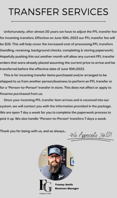 Transfer Fee Announcement - Fuquay Gun